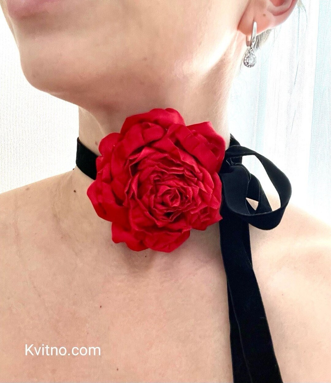 Red and Black Flower Choker Necklace Velvet Choker Victorian Choker ...