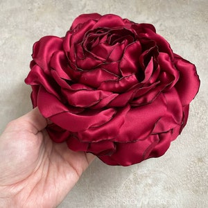 Large Flower Brooch Burgundy Rose Dark Red Maroon Big Peony Flower ...