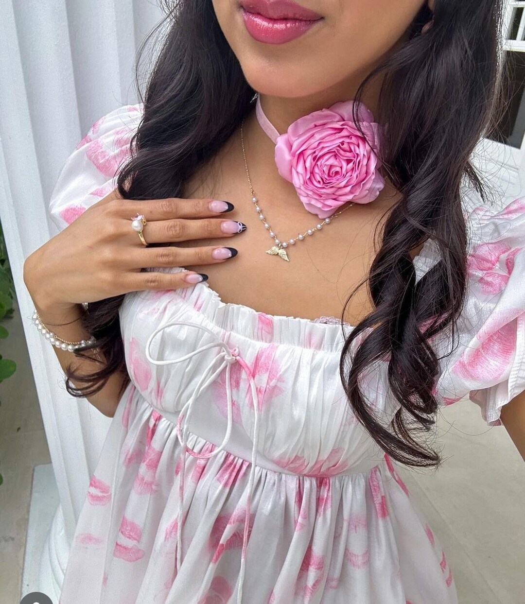 Pink Flower Choker Necklace Rose Floral Corsage Bridesmaids Gift Flower ...