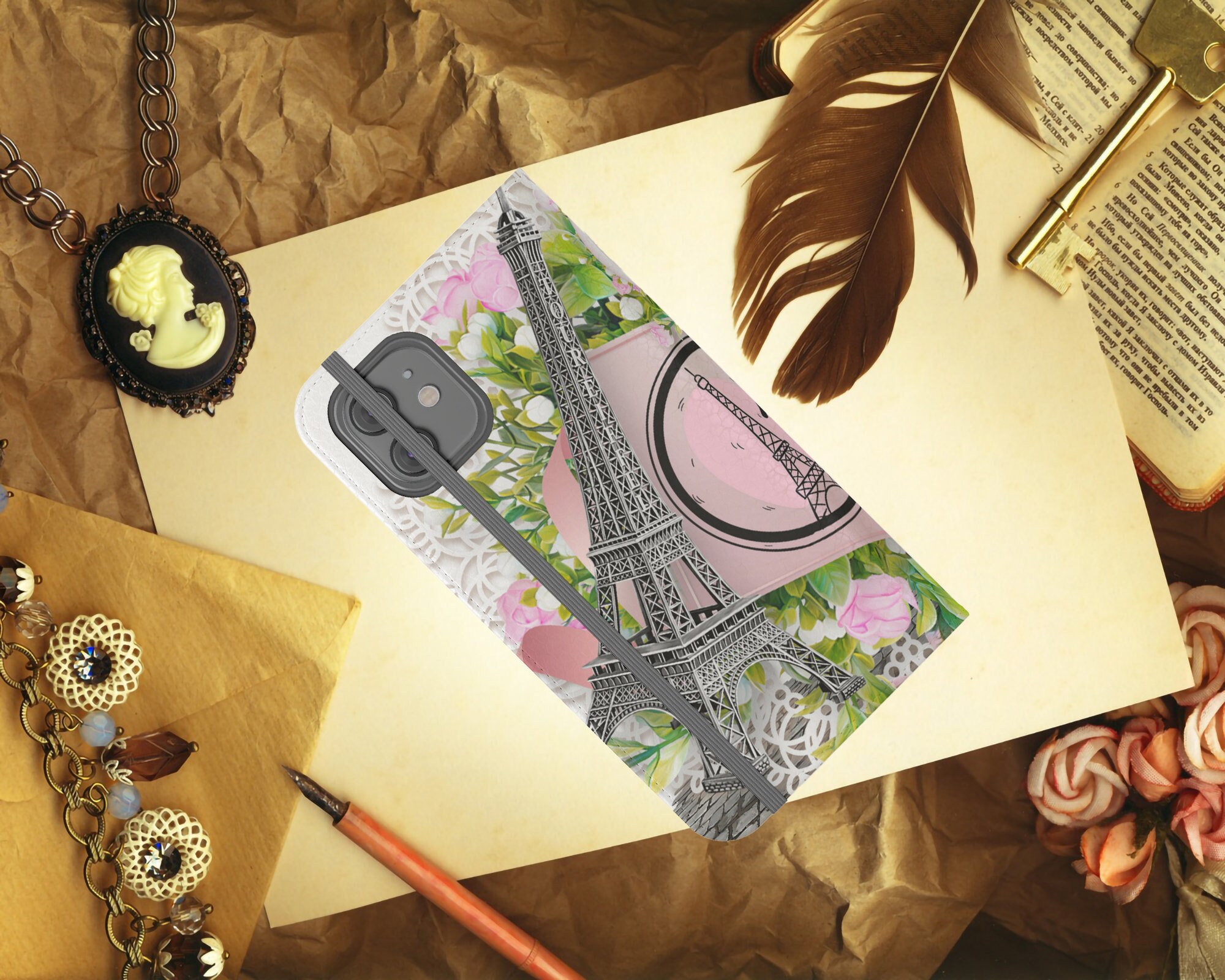 Pink and White Floral Paris Unique Pattern 1 Flip Cases for Iphones and ...