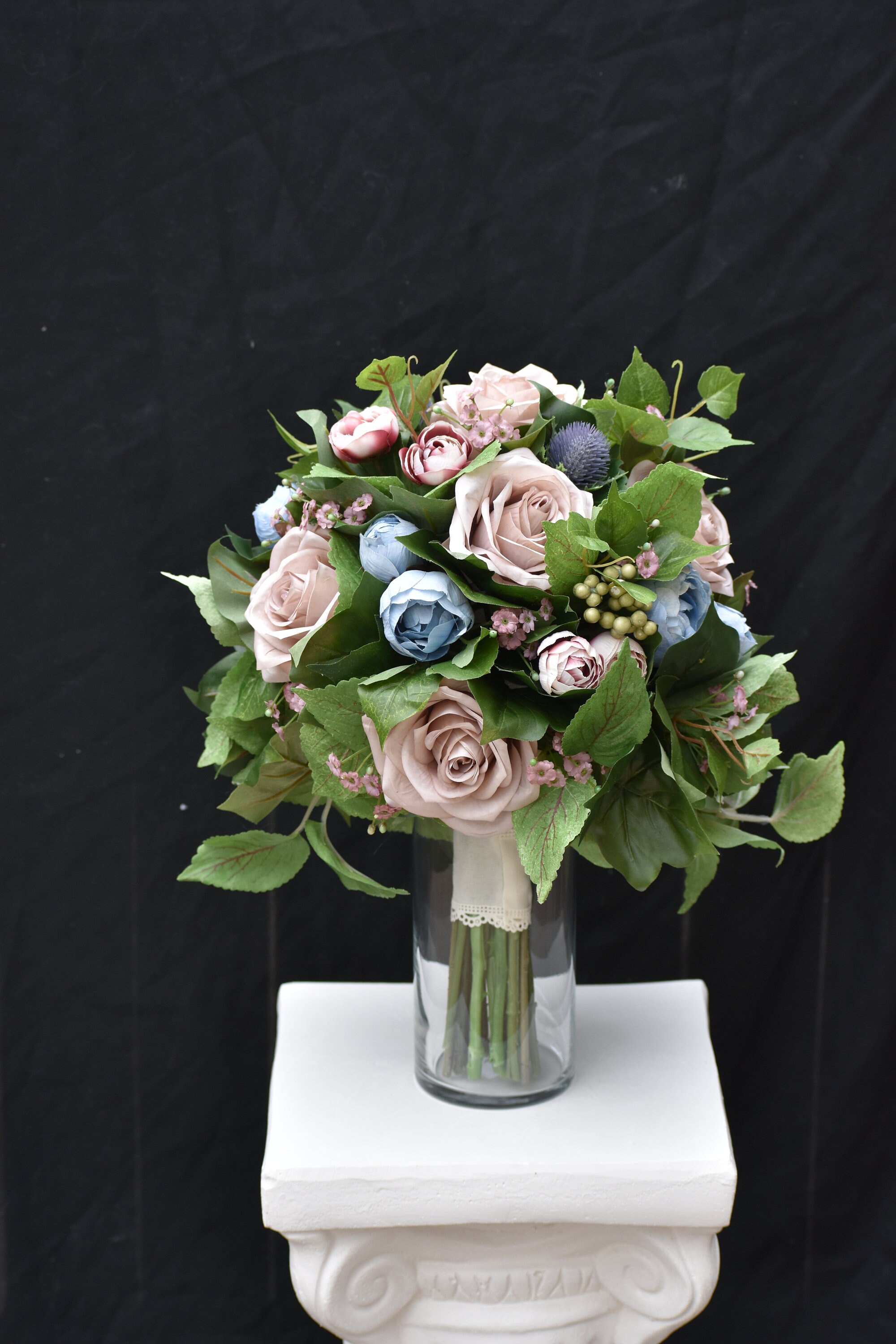 Hand Wrapped Dusty Rose and Dusty Blue Bouquet Oversized | Etsy