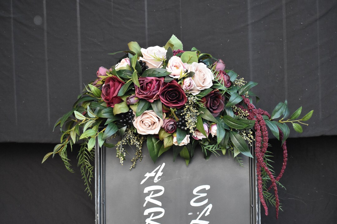 Sign Floral Arrangement Garland Swag Burgundy, Champagne & Soft Mauve ...