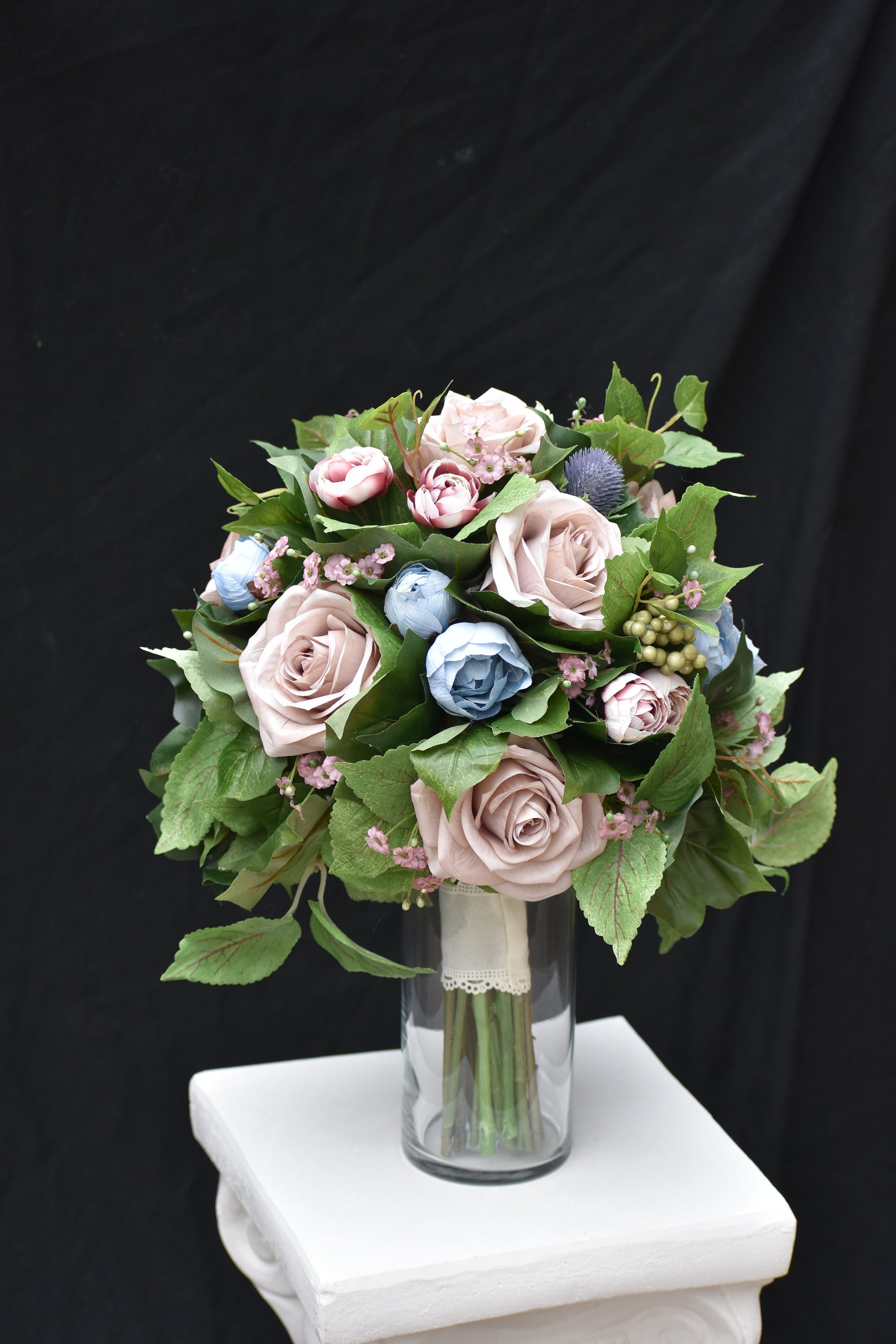 Hand Wrapped Dusty Rose and Dusty Blue Bouquet Oversized | Etsy