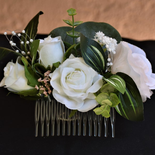 White Rose Hair Comb - Etsy