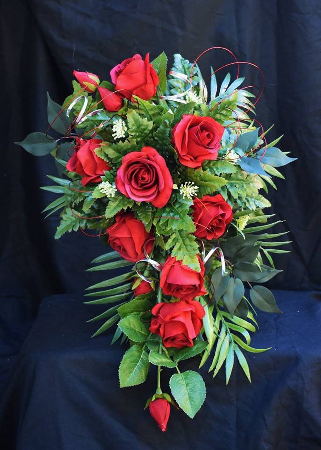 Cascade Bouquet Red Rose & Greenery - Etsy
