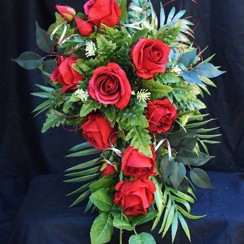 Cascade Bridal Bouquet Red White Blush Real Touch White - Etsy