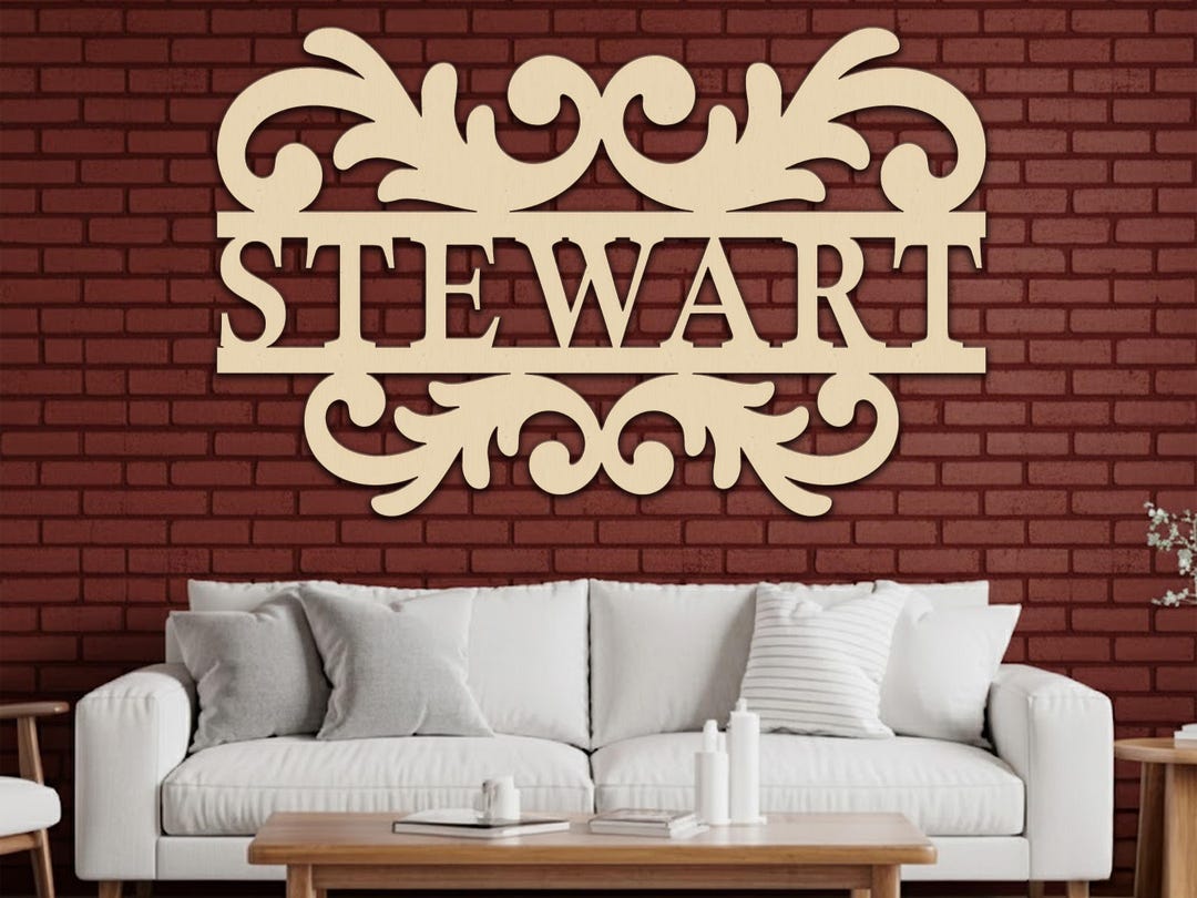 Wood Name Sign Cutout Family Custom Floral Vine Wall Decor Personalized ...