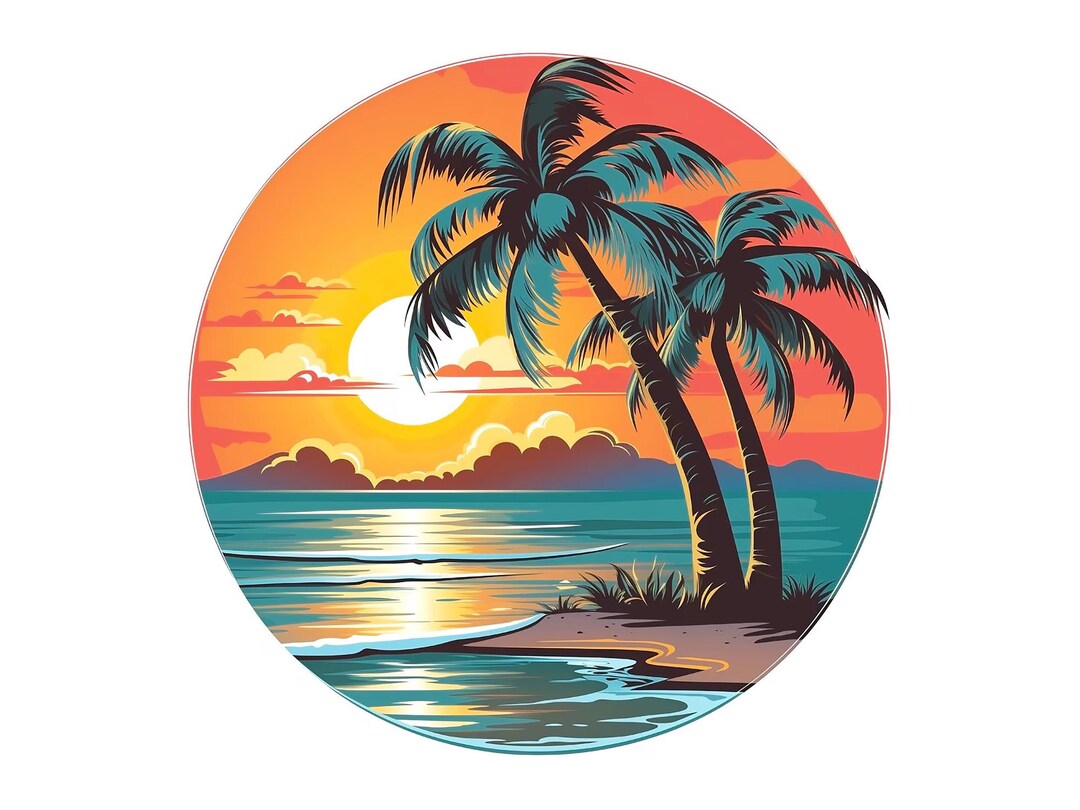 Sticker Decal Sign Island Beach Tropical Sunset Palm Tree Vinyl Gift ...