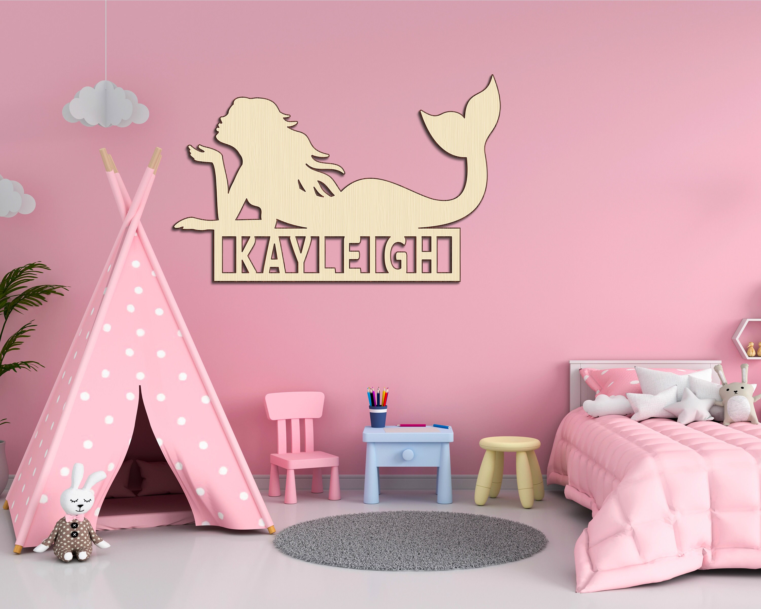 Custom Mermaid Siren Girl Room Wood Cutout Unpainted Name Raw - Etsy