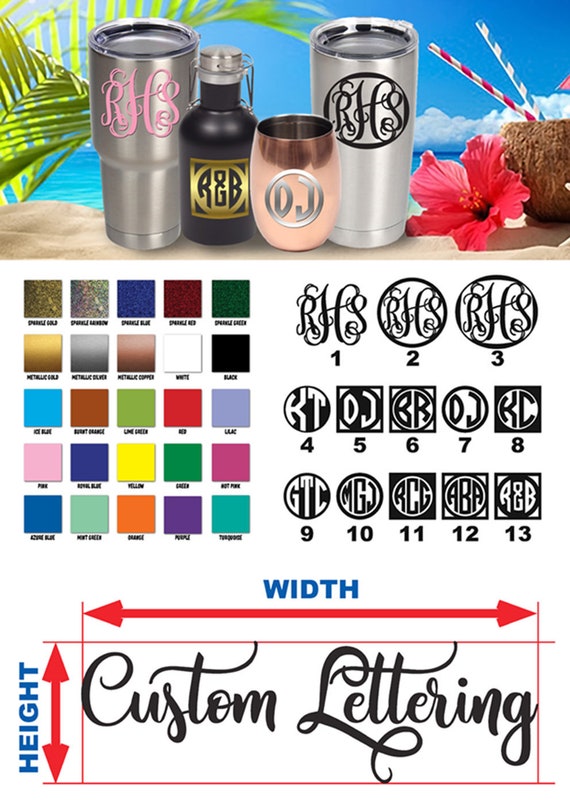Custom Monograms Decal Initials Yeti Cups Tumbler Metallic | Etsy