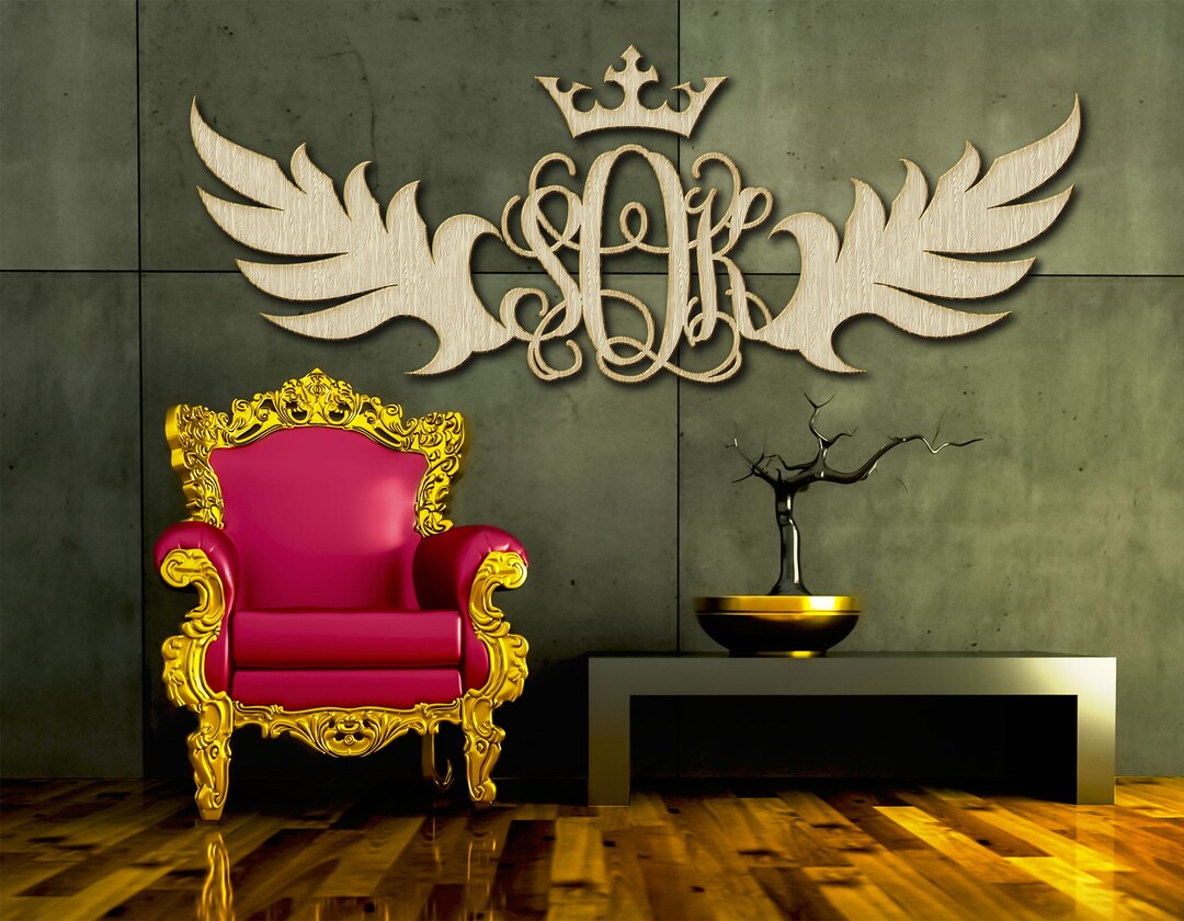 Custom Royal Wings Vine Monogram Unpainted Cutout Raw Wood Shapes Sign ...