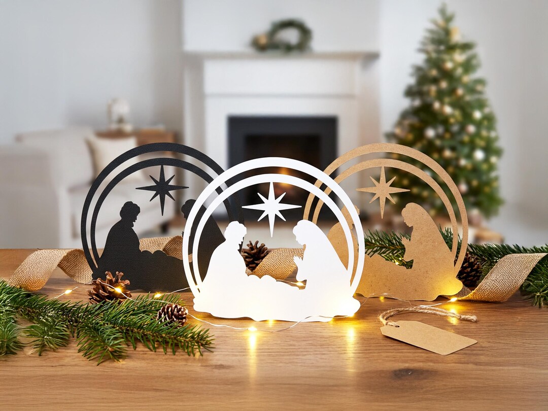 Paper Cut Sign Jesus Christ Manger Nativity Christmas Card Creche ...