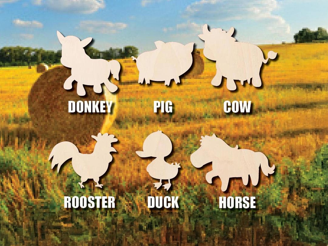 Wood Farm Animals Sign Pig Cow Horse Duck Rooster Cutout Unpainted 1/5 ...