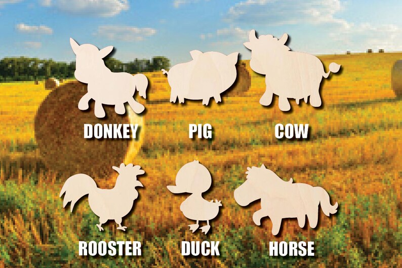 Farm Animals Set Raw Wood Cutout Shapes Unpainted Sign - Etsy