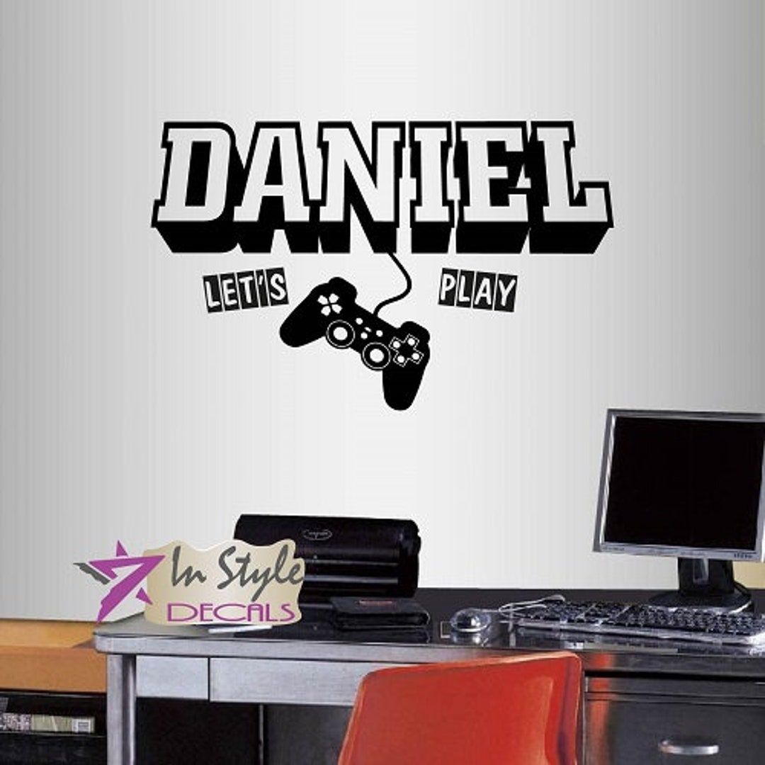 Wall Vinyl Decal Home Decor Art Sticker Let's Play 3D Personalized Name ...