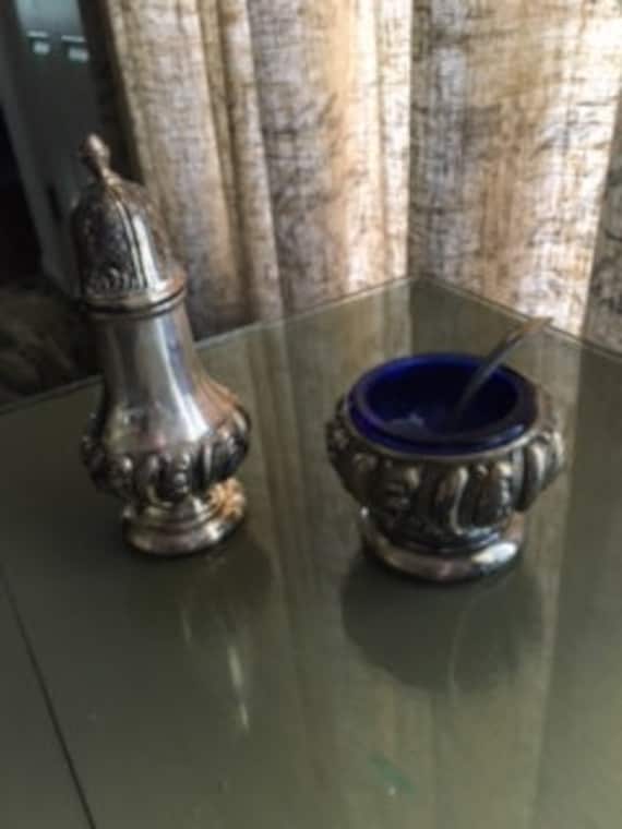 Antique Sterling Silver Salt Cellar With Blue Glass Insert & - Etsy