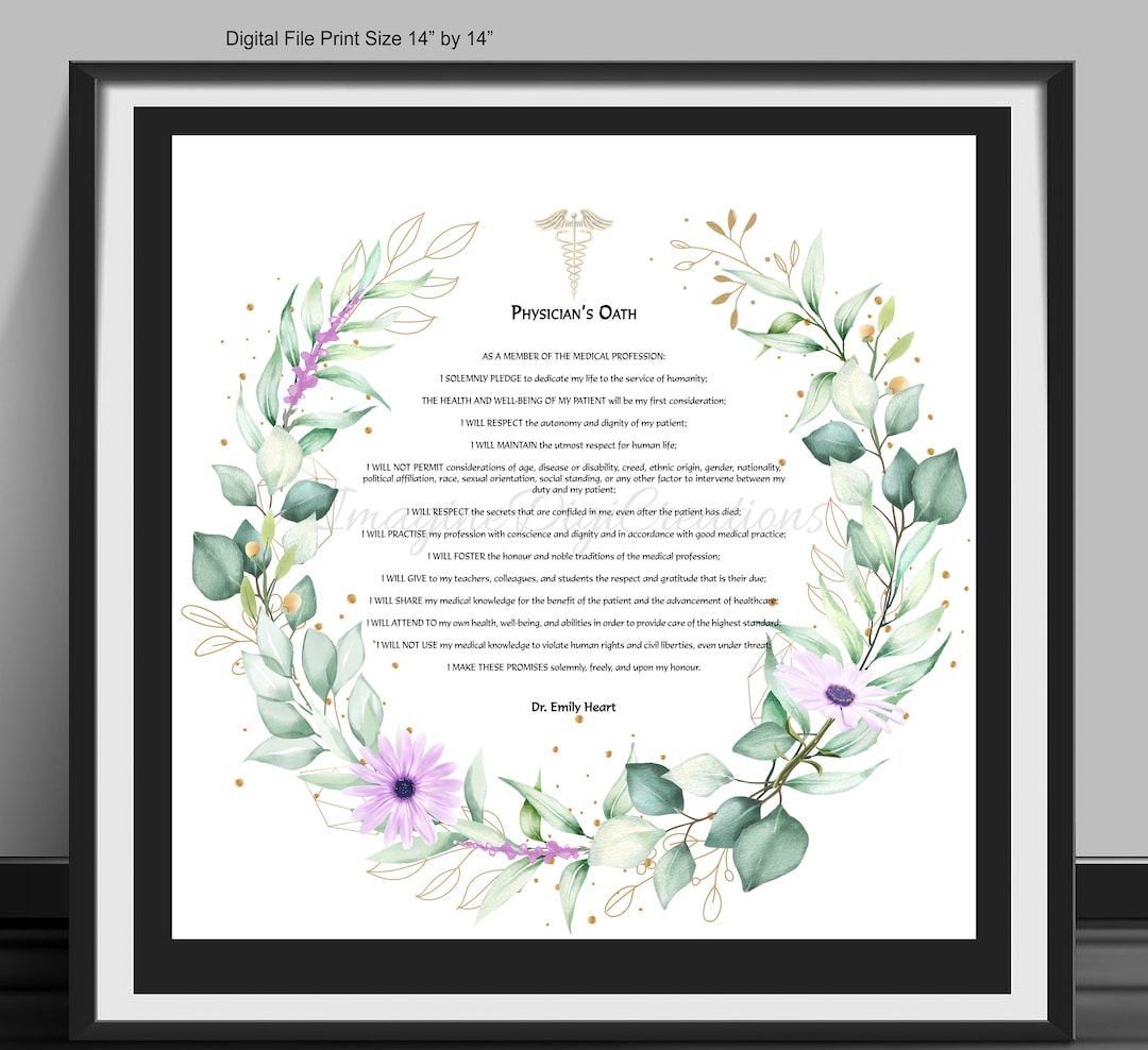 Personalized, Geneva Physician's Oath,hippocratic, Gift for Doctor, MD ...