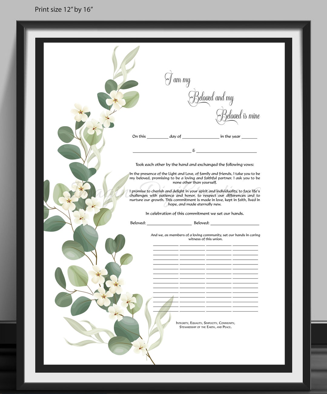 Quaker Style Wedding Certificate,spring Flowers, Quaker,self ...