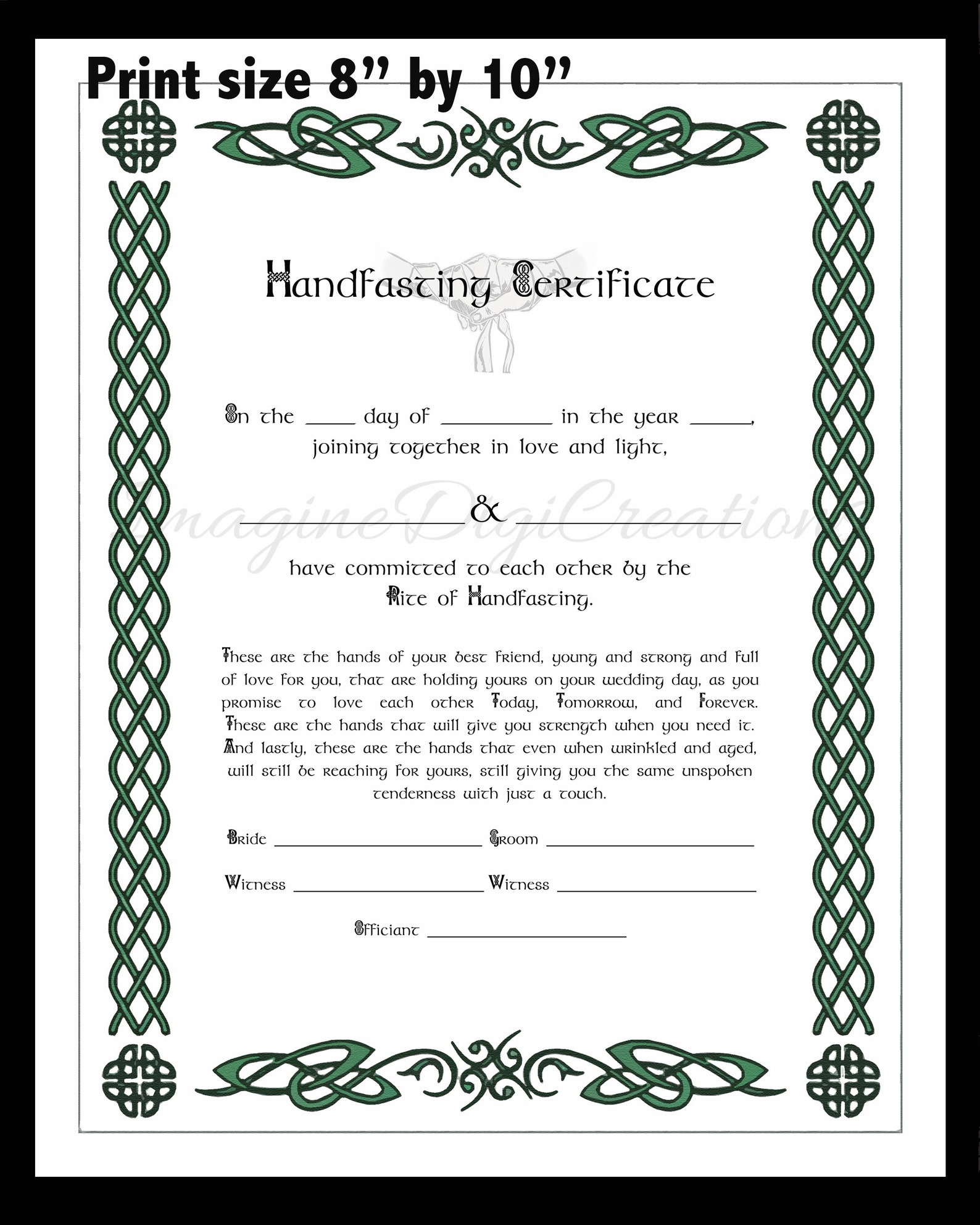 Blessing of the Hands, Handfasting Blessing,handfasting Certificate ...