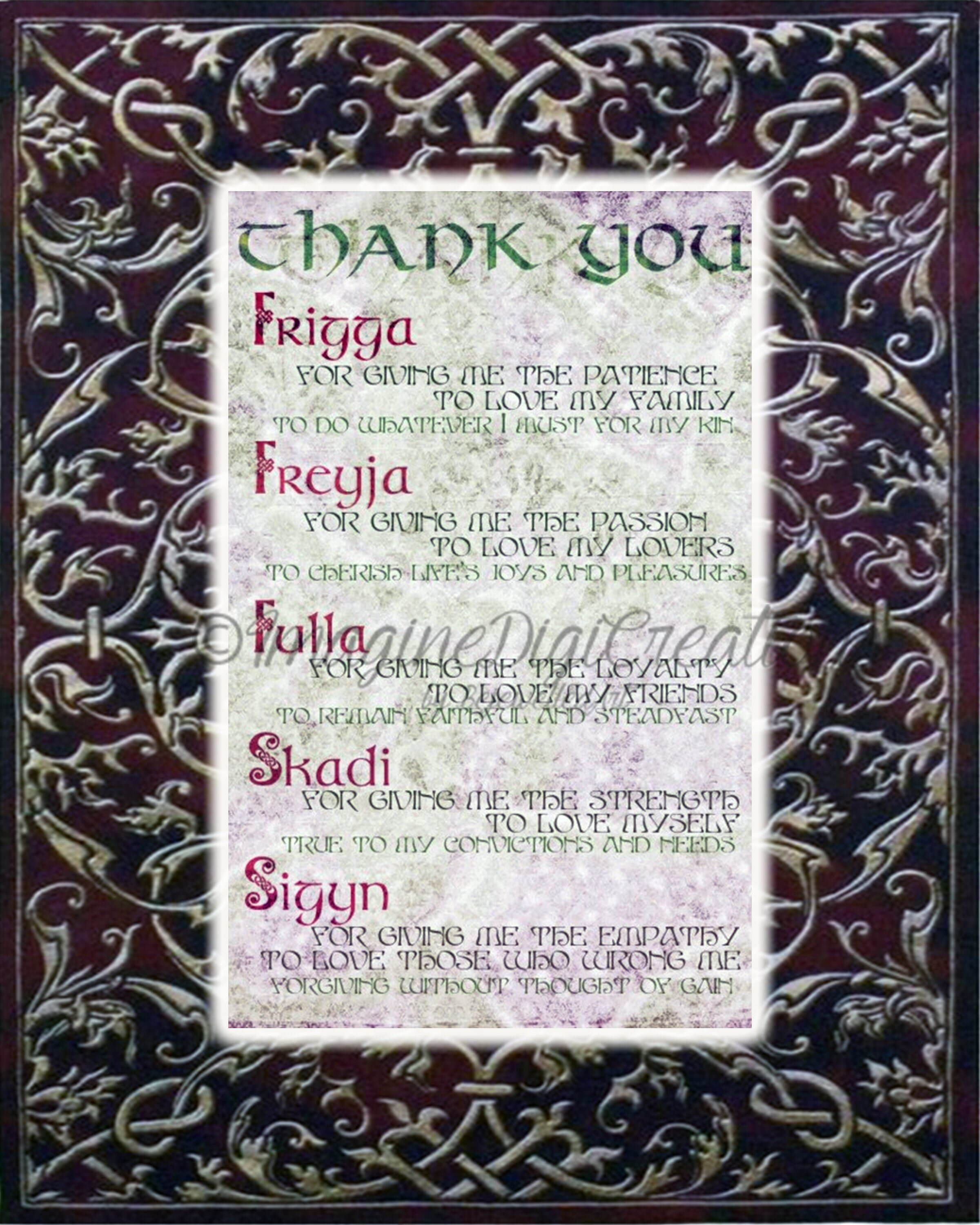 Thank You Gift, Frigga, Freyja, Fulla, Skadi, Sigyn, Norse, Celtic ...