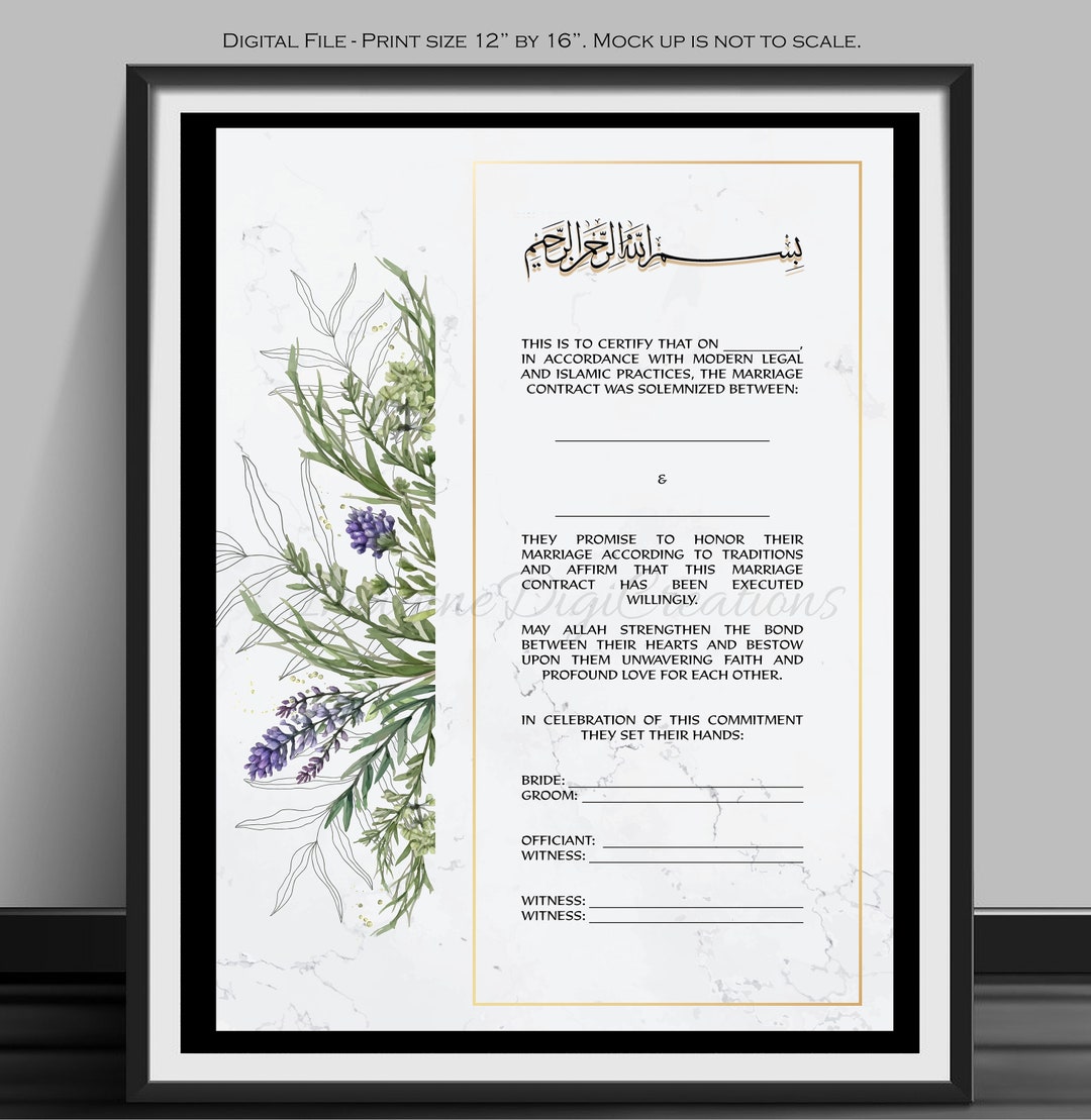 Modern Nikah Nama, Nikah Certificate, Marriage Certificate,wedding ...