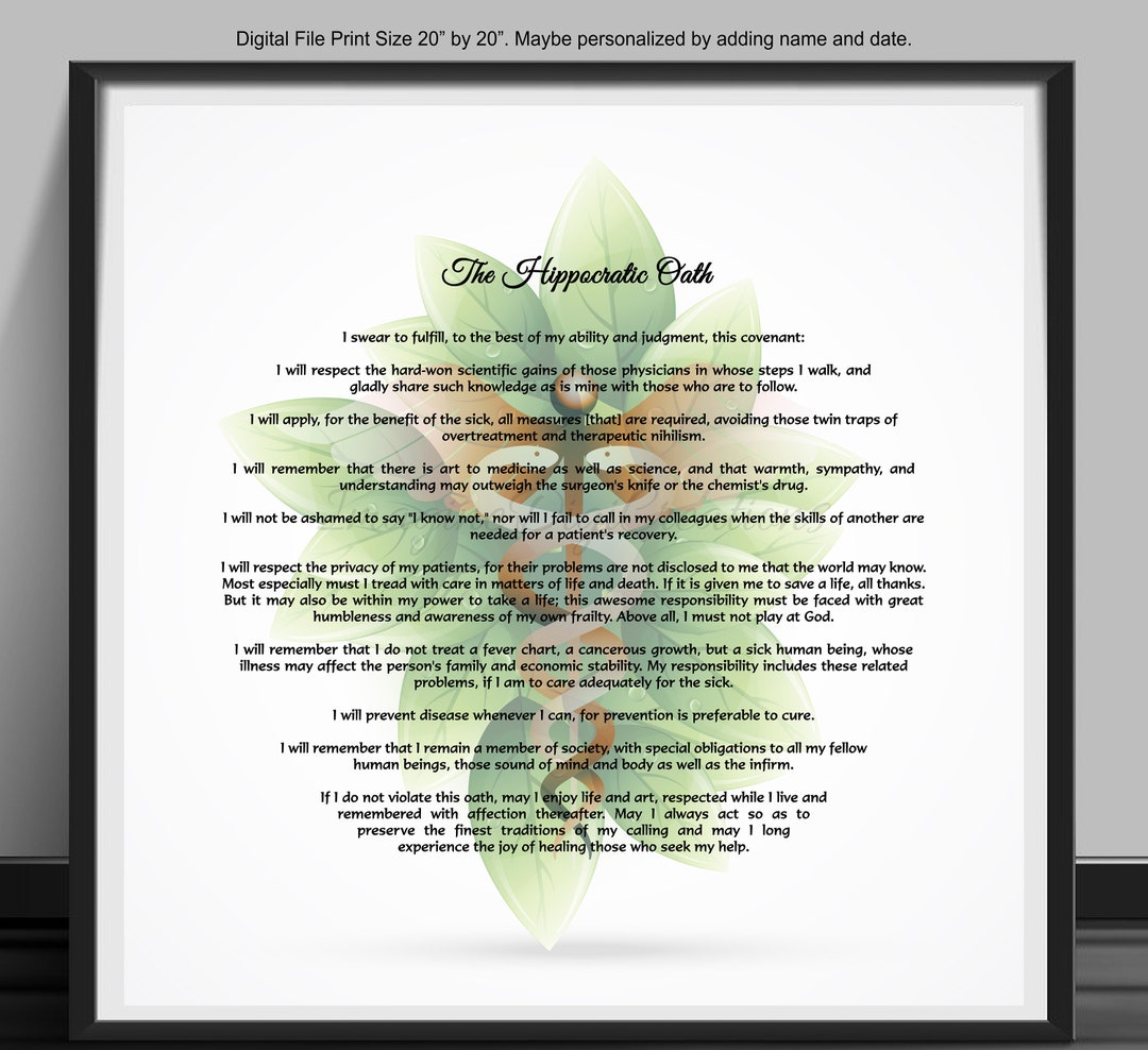 Hippocratic Oath Print: Medical Code of Ethics Gift (digital Download ...