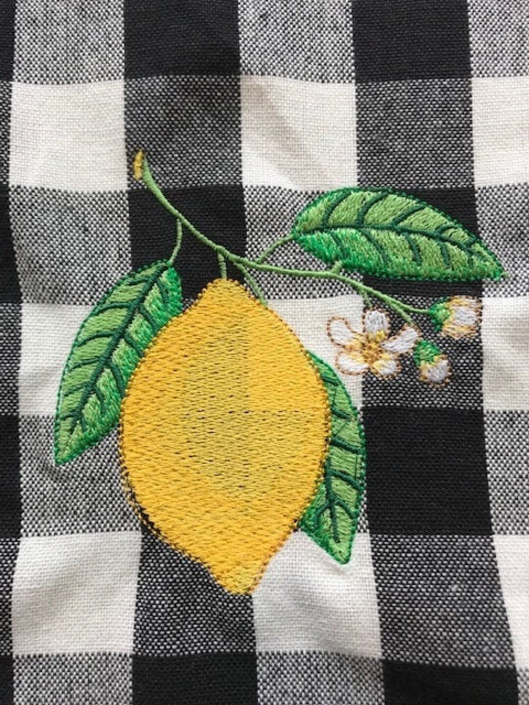 Embroidered Lemon on a Buffalo Plaid Black and White Kitchen Towel - Etsy