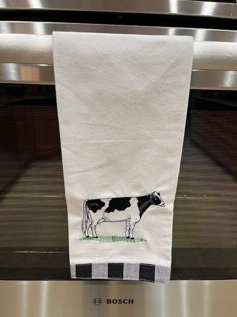 Embroidered Holstein Cow on a 100% White Cotton Kitchen Towel With ...