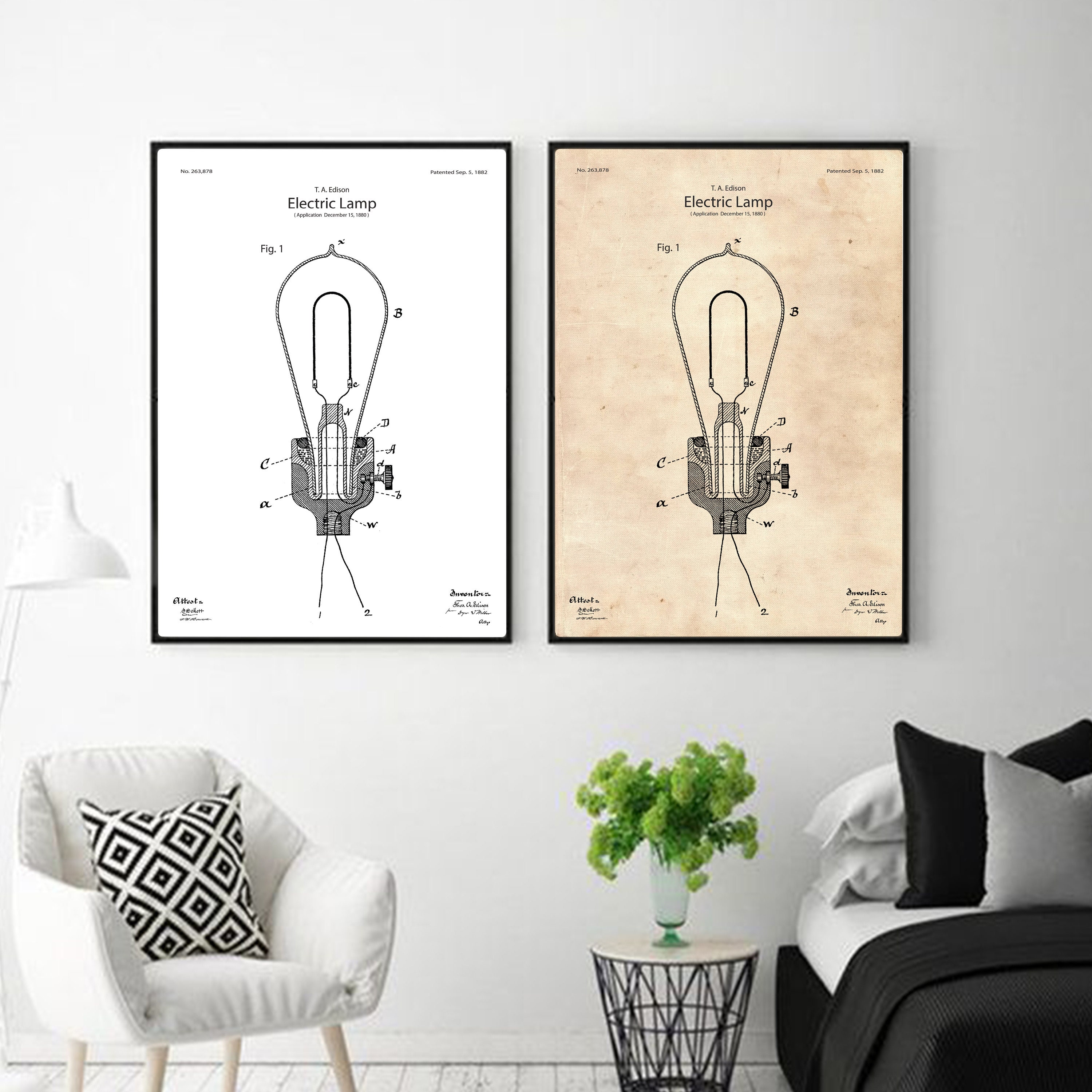 Electric Lamp Patent Poster, Printable Art, Light Bulb Technical Print ...