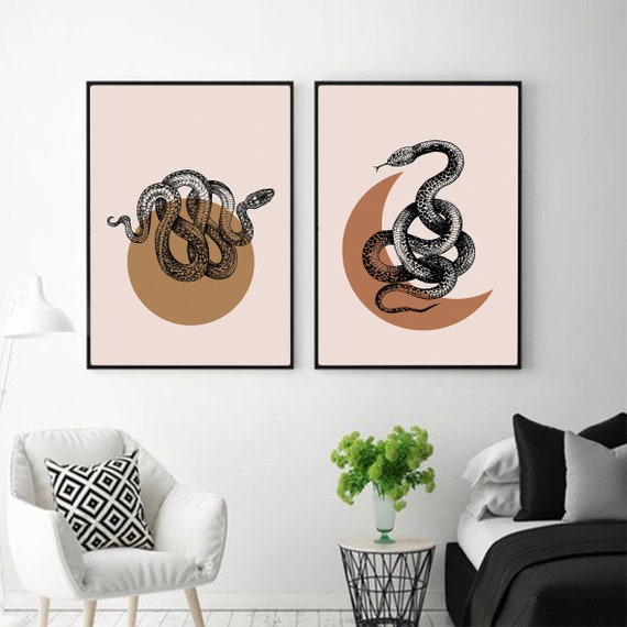 Snake Moon and Sun Abstract Prints Set of 2 Halloween Gallery - Etsy