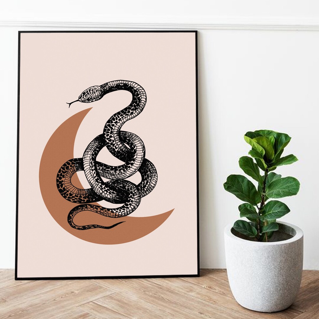Moon and Snake Abstract, Halloween Gallery Wall Decor, Snake Art ...