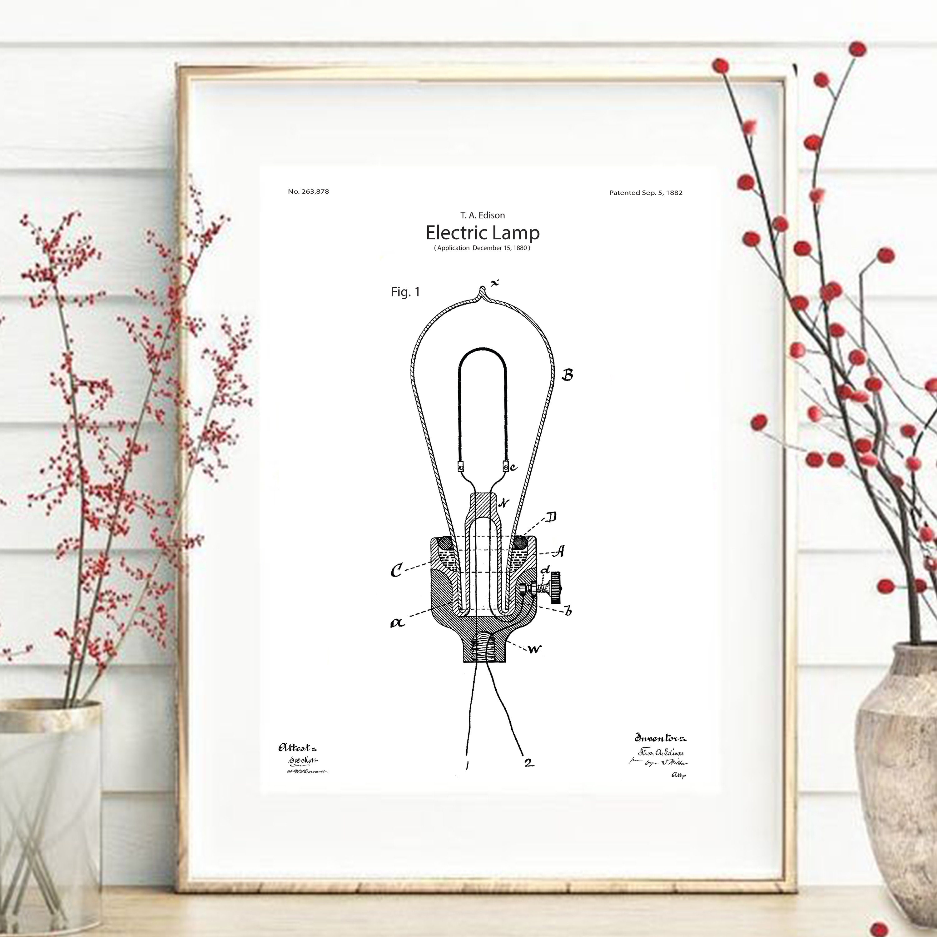 Electric Lamp Patent Poster, Printable Art, Light Bulb Technical Print ...