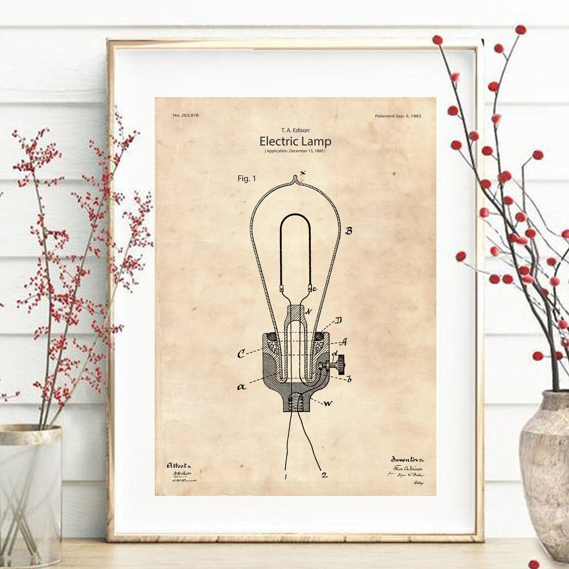 Electric Lamp Patent Poster Printable Art Light Bulb | Etsy