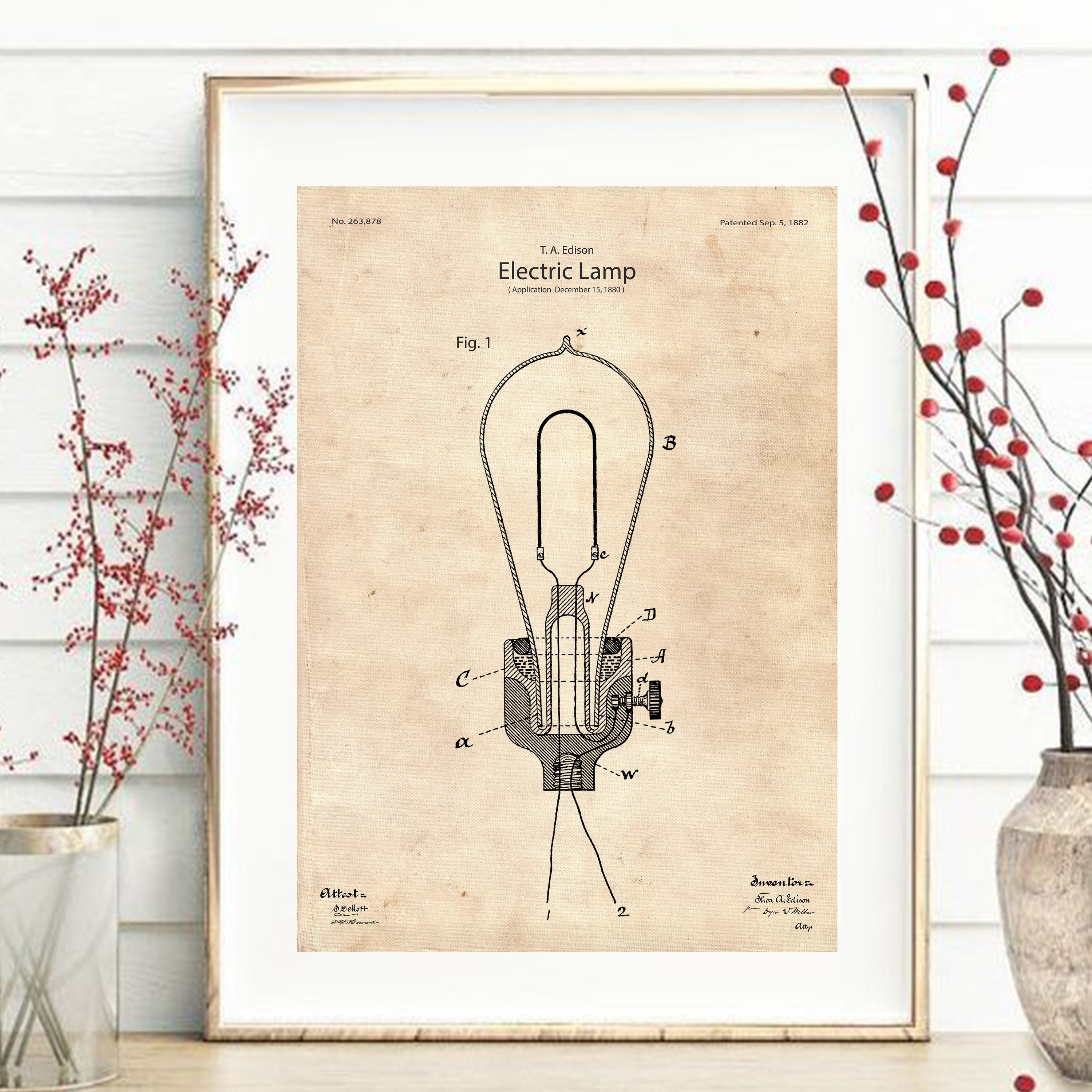 Electric Lamp Patent Poster, Printable Art, Light Bulb Technical Print ...