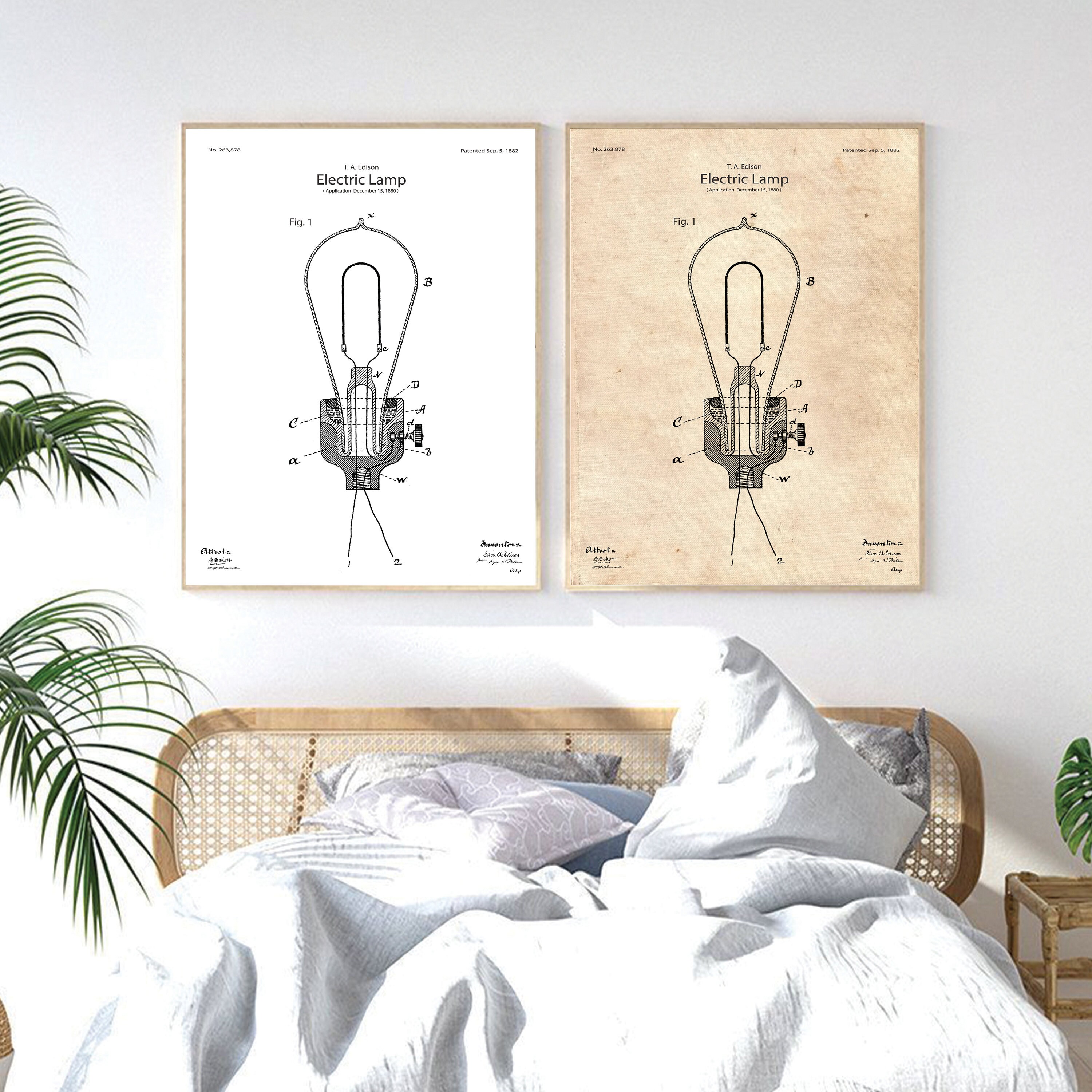 Electric Lamp Patent Poster, Printable Art, Light Bulb Technical Print ...