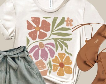 Pastel Garden Flower Tee Shirt, Botanical Tee, Boho Tee, Wildflower ...