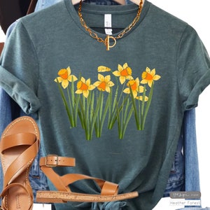 Daffodils Flower Tee Shirt, Botanical Tee, Boho Tee, Wildflower Shirt ...