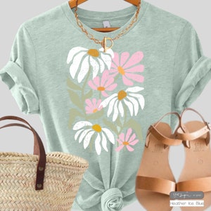 Pastel Garden ~ Flower Tee Shirt, Botanical Tee, Boho Tee, Wildflower ...