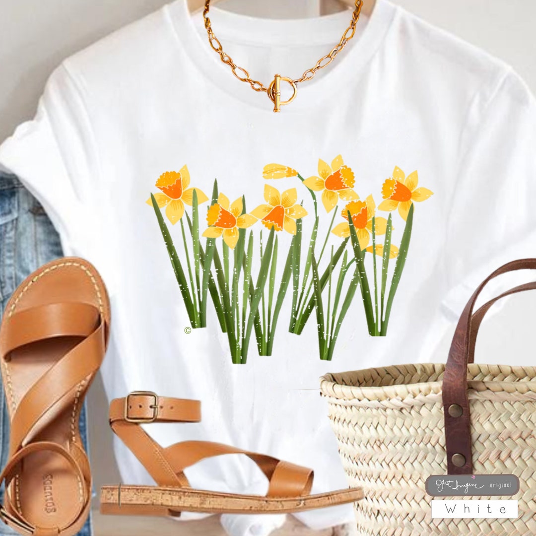 Daffodils Flower Tee Shirt, Botanical Tee, Boho Tee, Wildflower Shirt ...