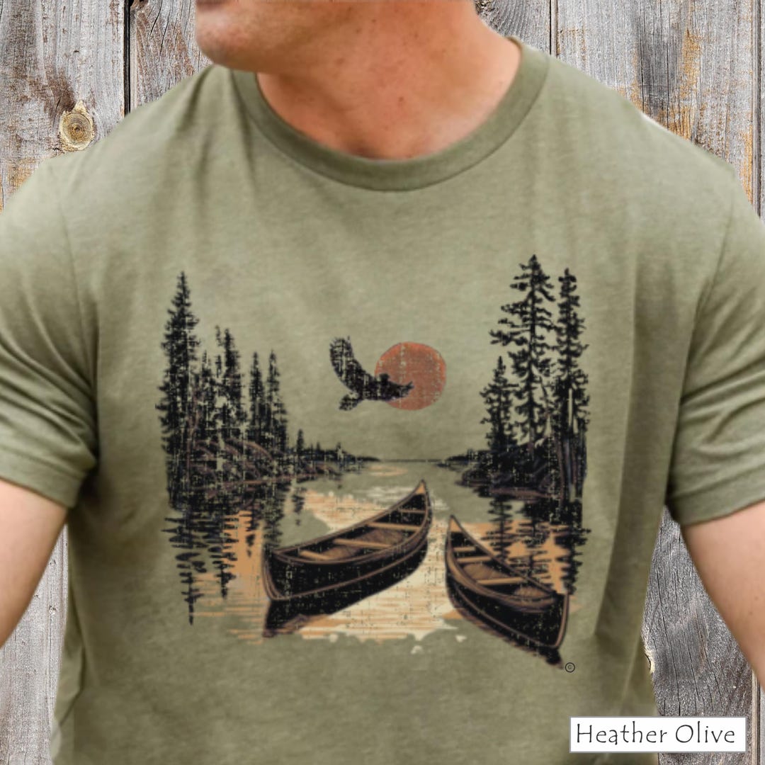 Two Canoes Graphic T-shirt: Men's Nature Tee, Lake, Canoe, Camping ...