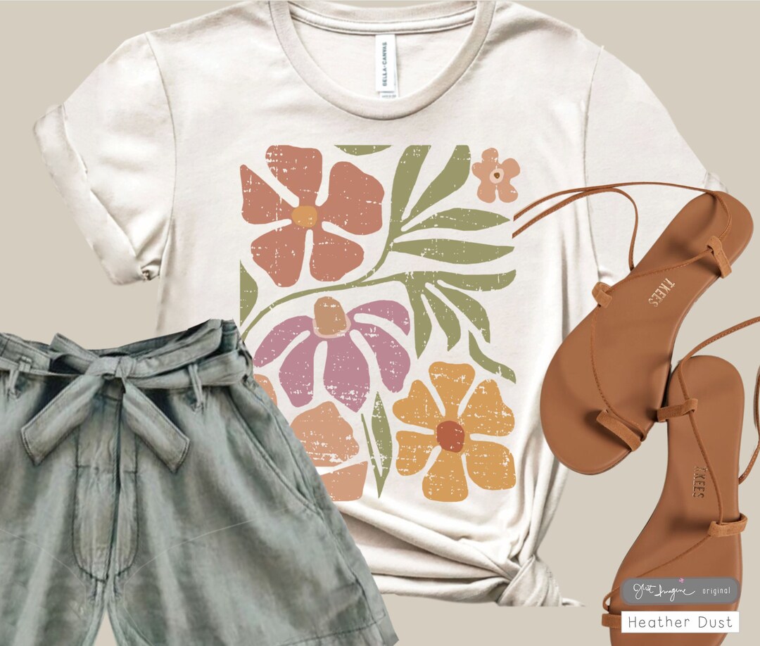 Boho Retro ~ Flower Tee Shirt, Botanical Tee, Boho Tee, Wildflower Shirt, Plant Shirt Botanical ...