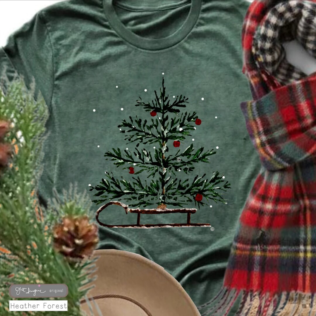 Christmas Tree Sleigh T-shirt: Women's Holiday Tee, Cotton S-4X, Gift ...