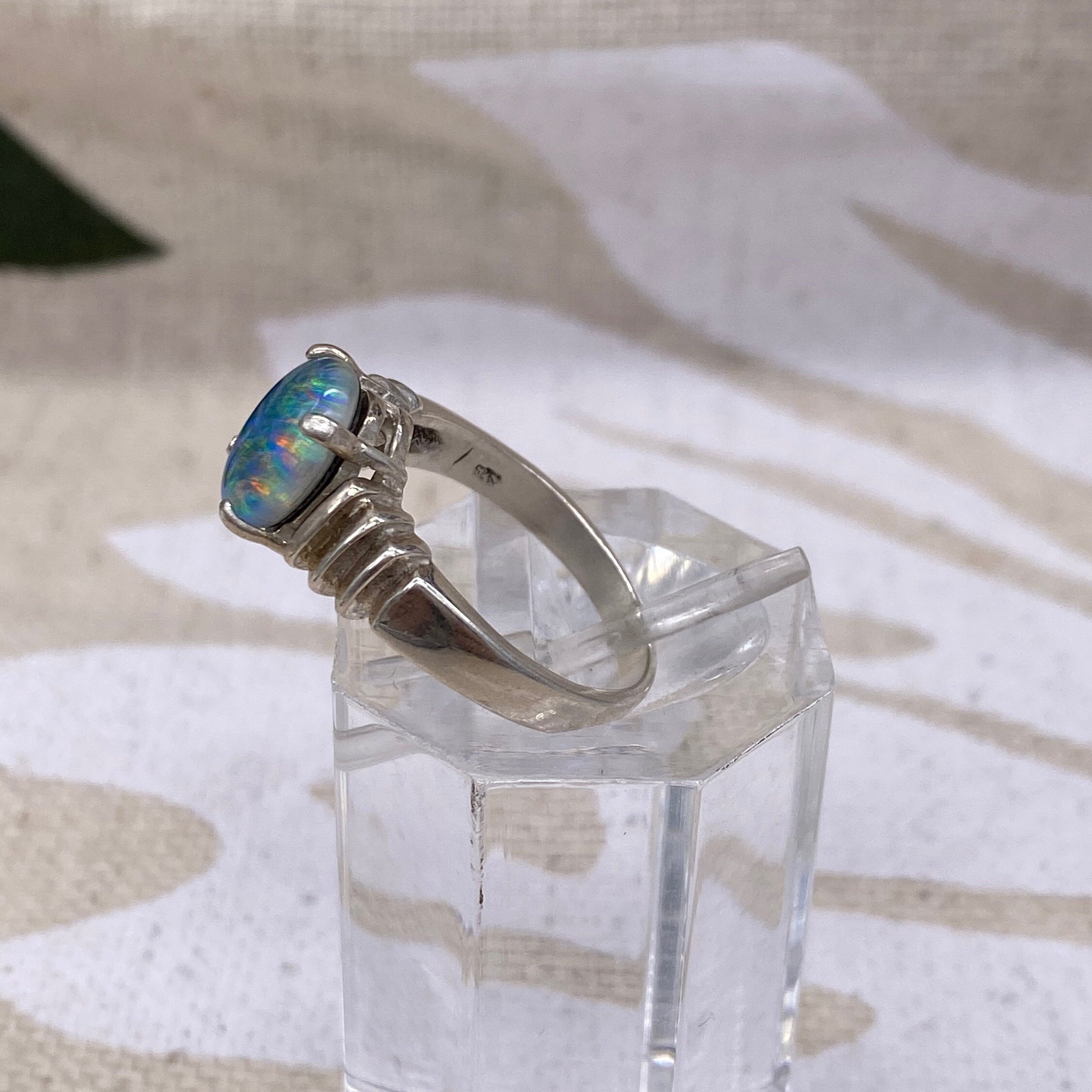 Blue Opal Ring in Sterling Silver - Etsy UK