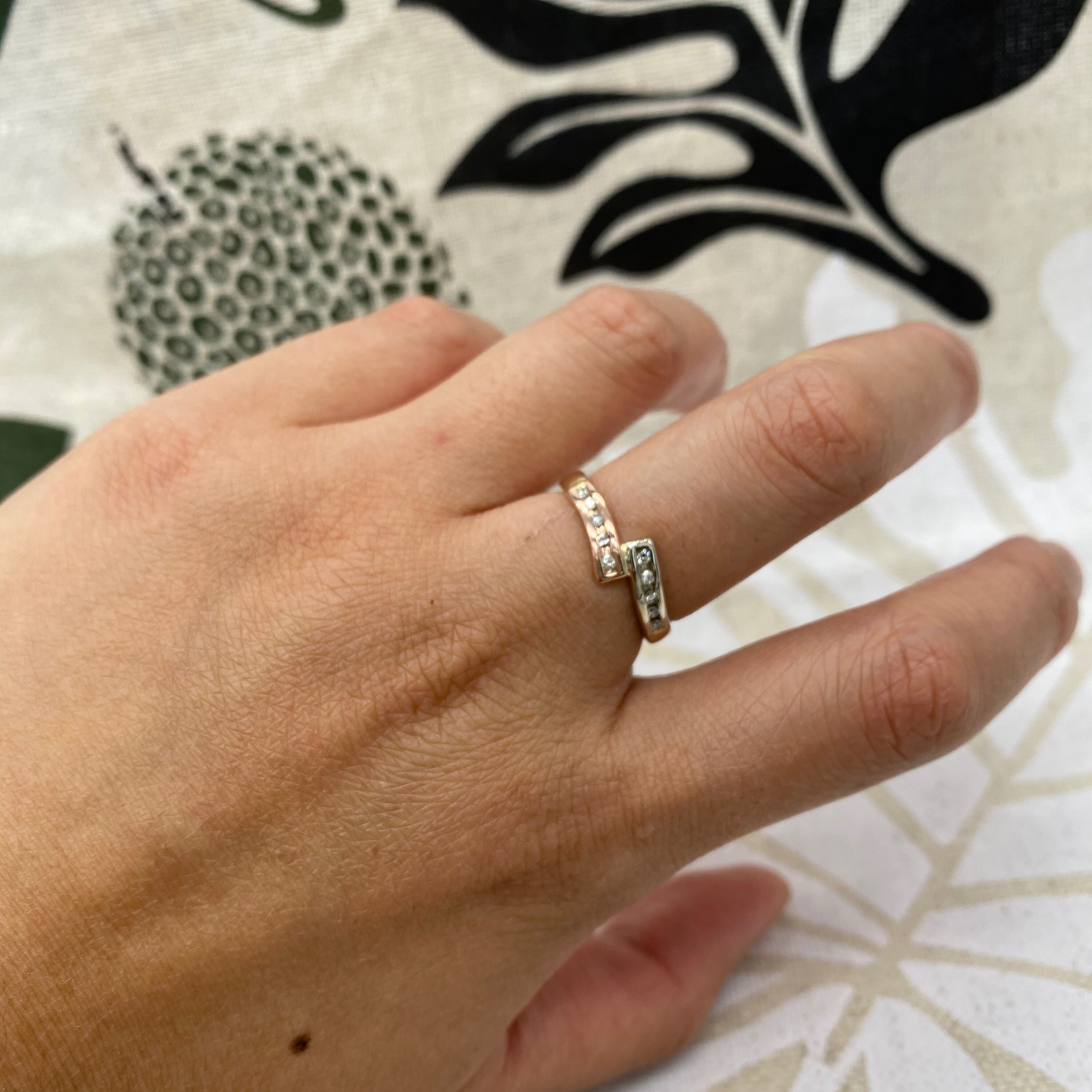 Three Toned 14k Gold Bypass Ring with Genuine Diamonds | Etsy