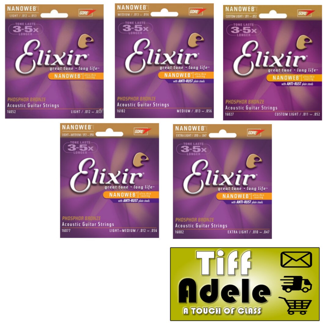 16002 16027 16052 16077 16102 Elixir Acoustic Nanoweb Phosphor Bronze ...