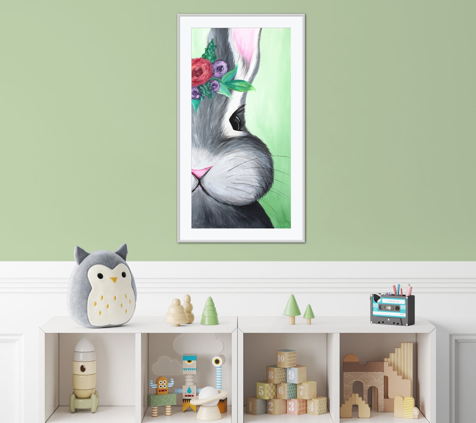Art Print of Cute Bunny Art Print Painting for Girls Room, Easter, Half ...