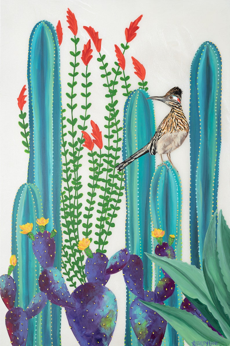 Giclee Fine Art Print of Original Roadrunner Cactus Agave - Etsy UK