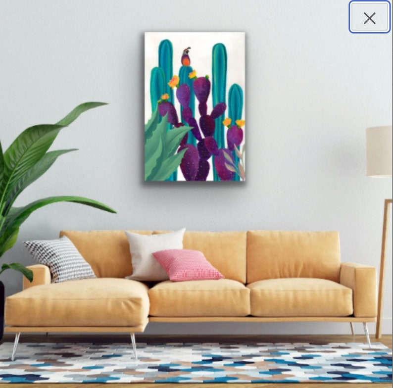 Colorful Quail Cactus Desert Landscape Original Acrylic Painting and ...
