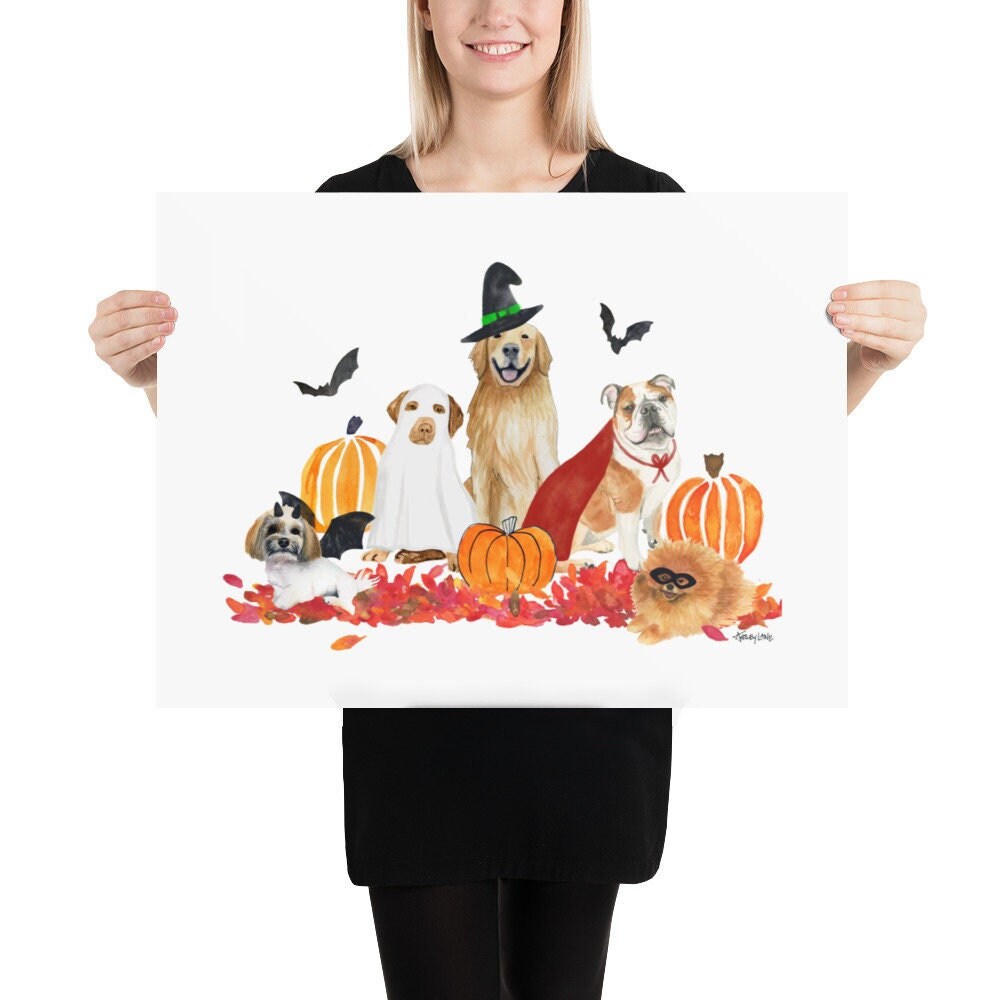 Halloween Dogs in Halloween Costumes Watercolor Painting Wall Art - Etsy