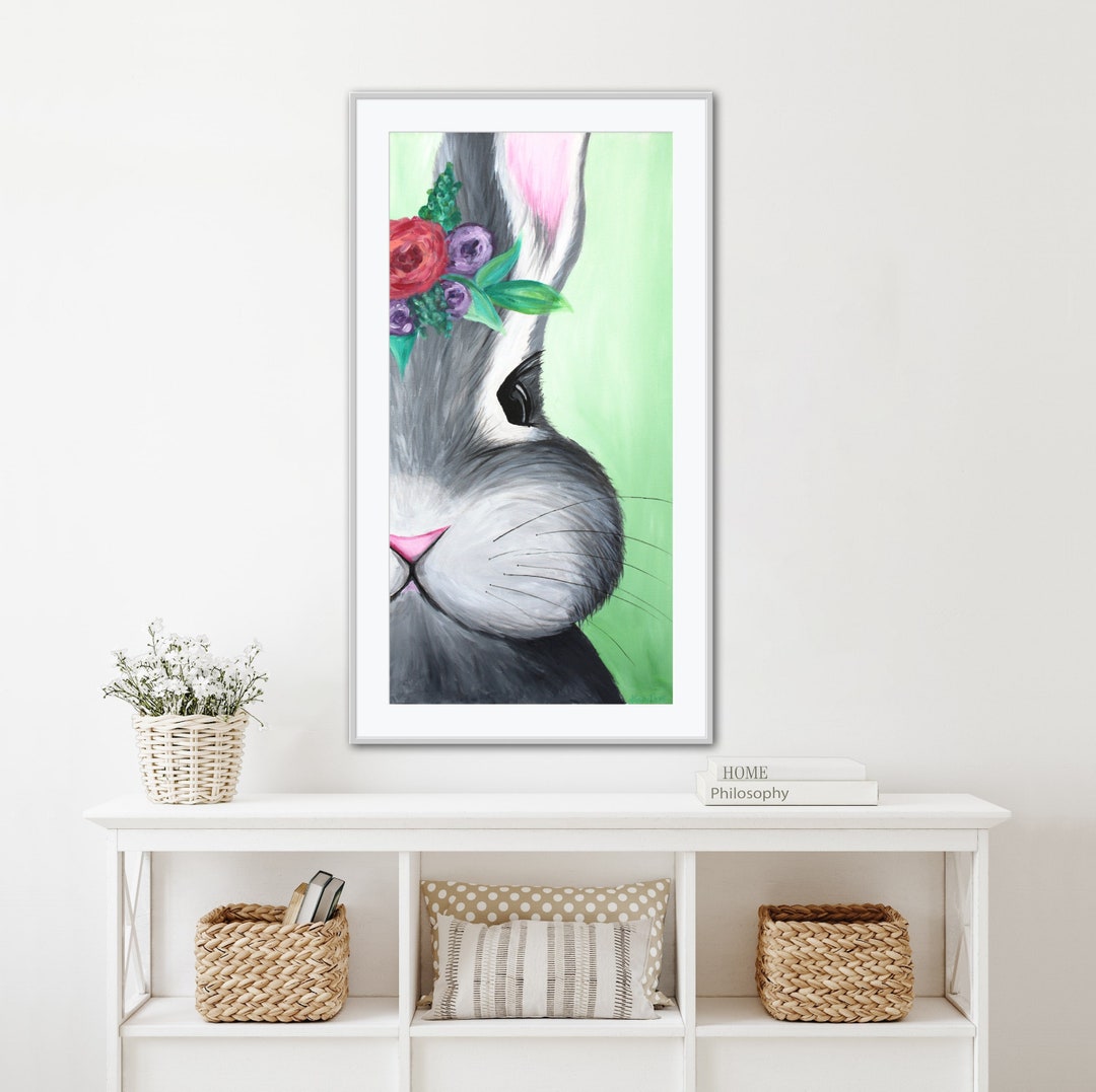 Art Print of Cute Bunny Art Print Painting for Girls Room, Easter, Half ...
